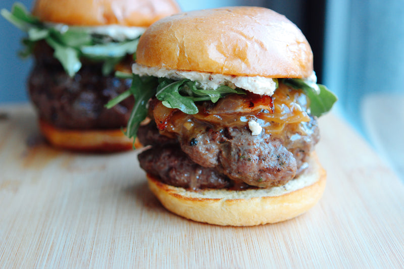 Fig Syrup Caramelized Onion Burger With Goat Cheese - Mantry Inc.